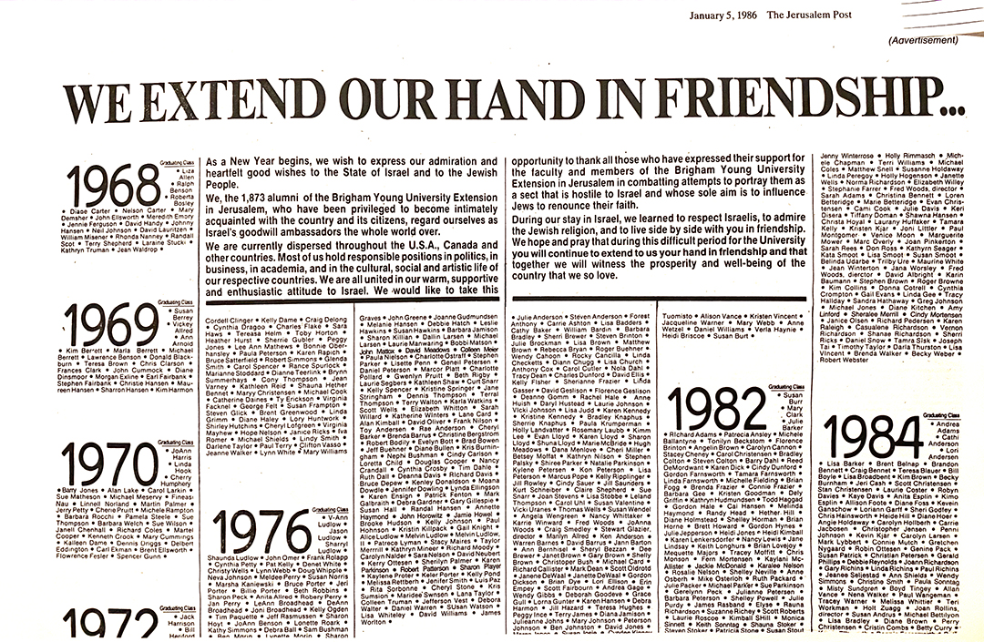 We Extend Our Hand in Friendship... - BYU Jerusalem Center Alumni